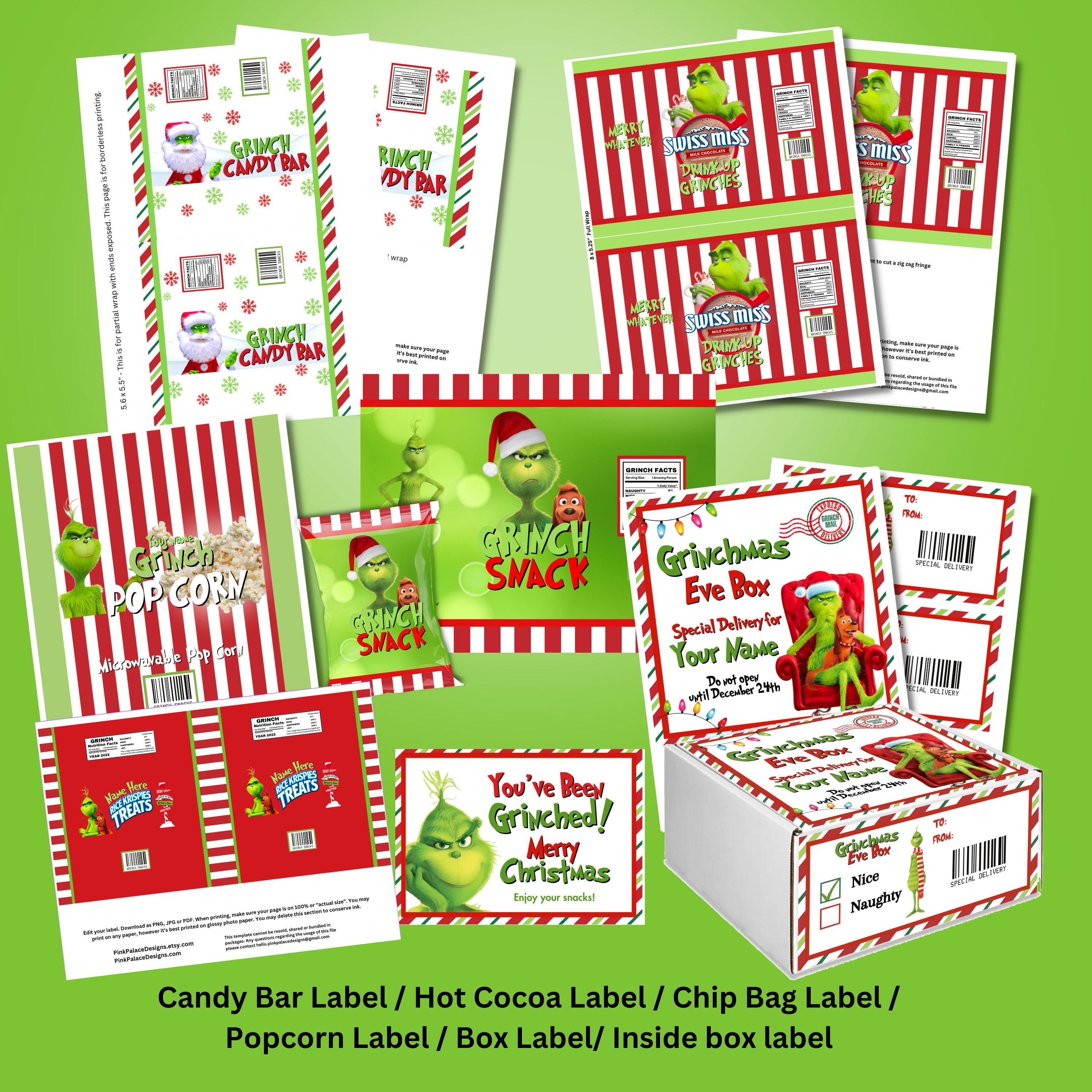 Grinchmas Eve Box Templates Set 1 | for Canva Users ONLY | INCLUDE ...