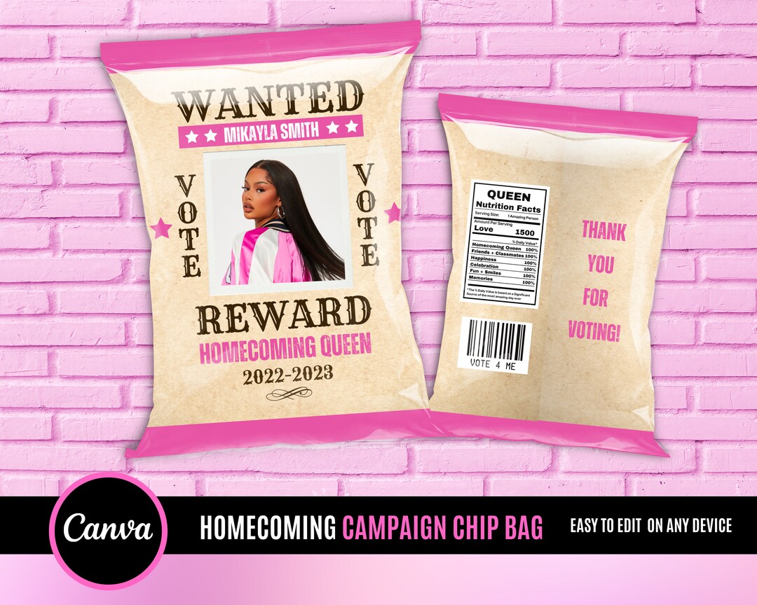 Vote Homecoming Queen, Class Campaign Snack Bag, Class Campaign, Chip ...