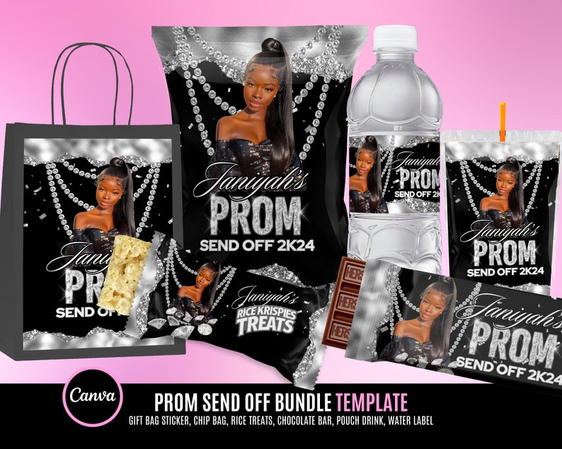 Prom Send off Treat Bundle, Black, Prom Water Label, Prom Candy Bar ...