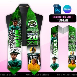 Graduation Stole Sash, Green or Multicolor, Editable in Canva, Class of ...