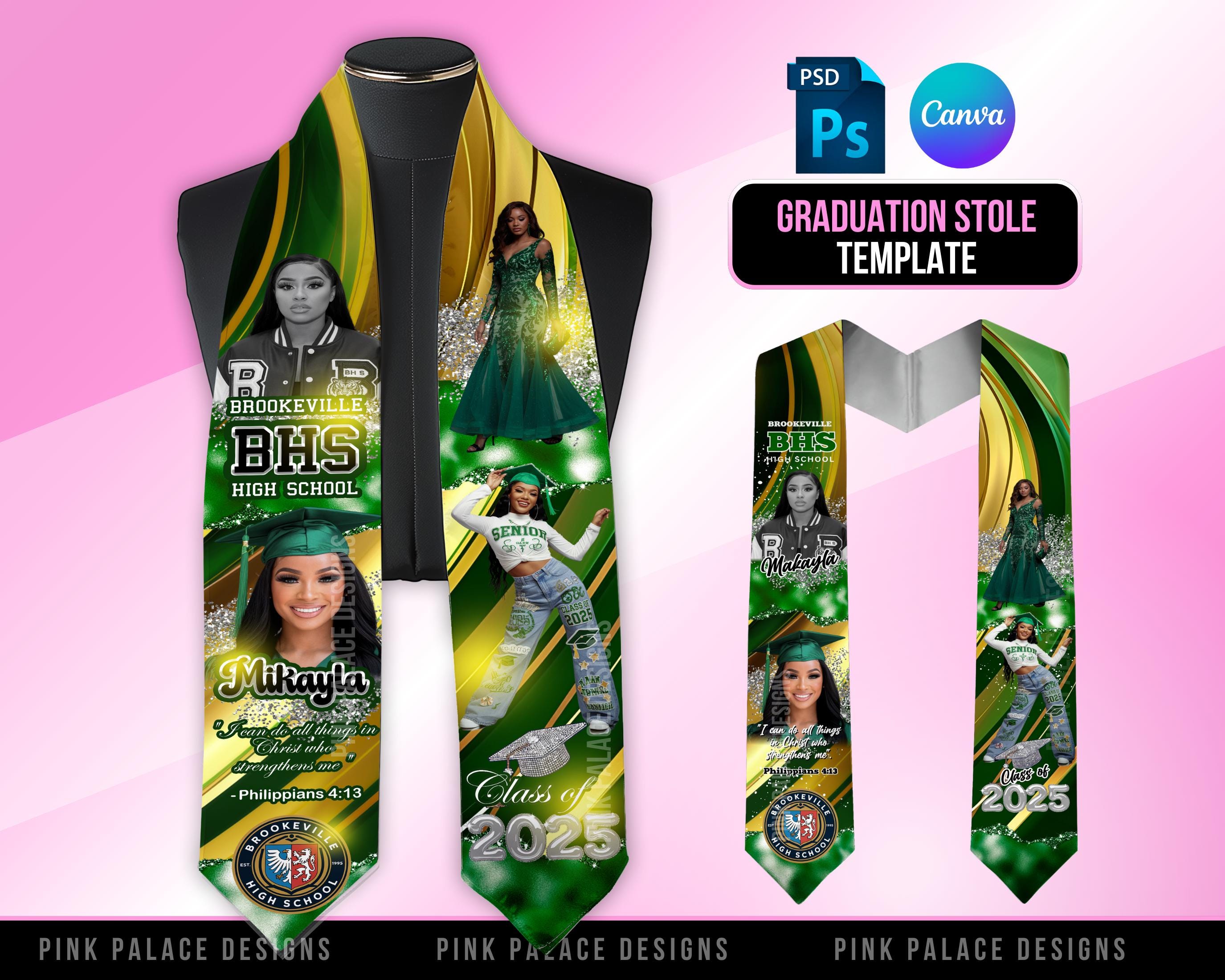 Graduation Stole Sash, Green Yellow or Any Color, Editable in Canva ...
