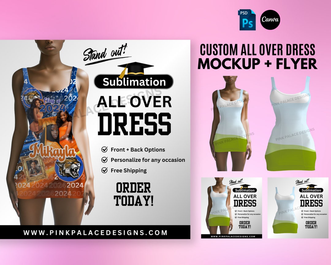 All Over Sublimation Dress Mockup, Canva and Photoshop Dress Mockup - Etsy