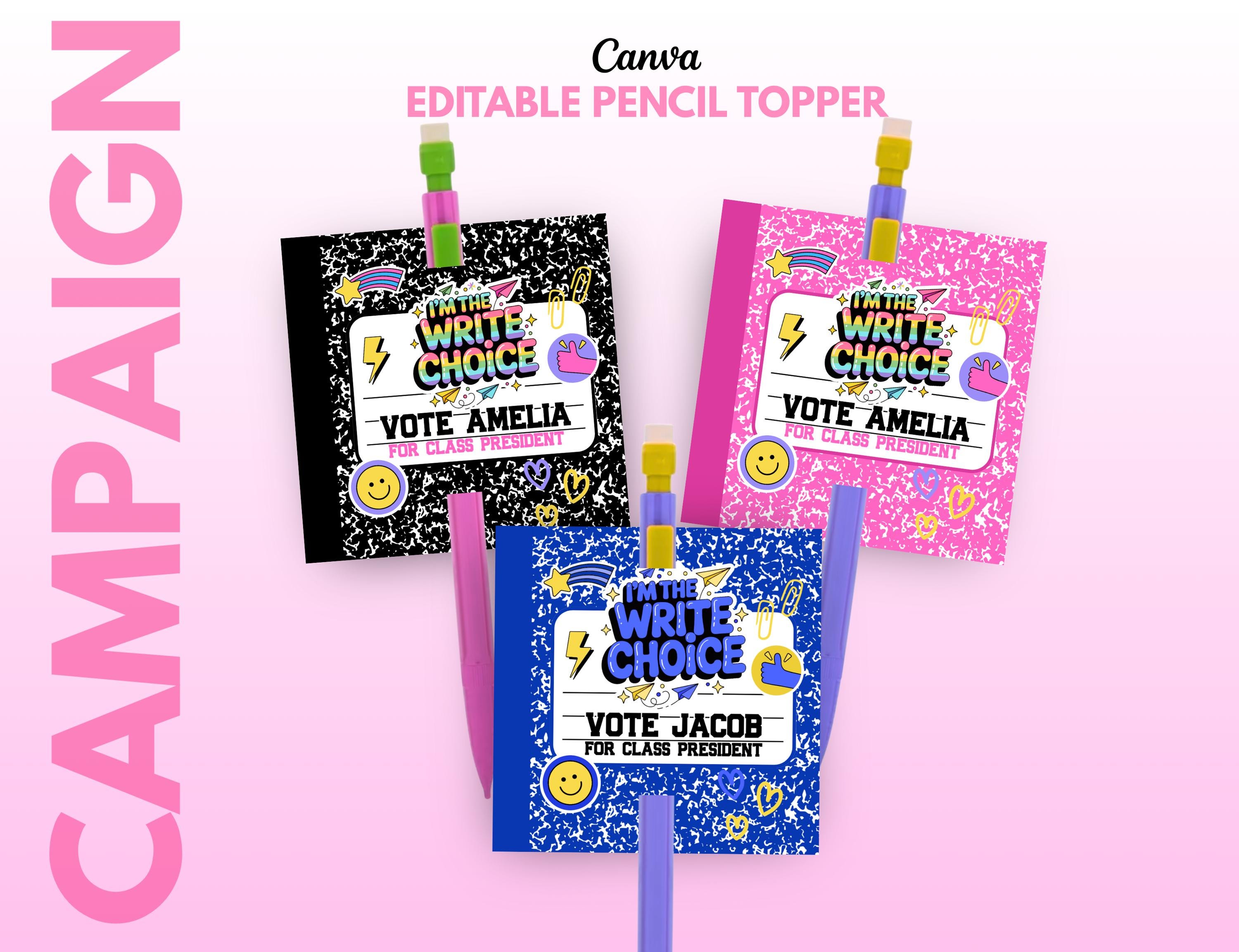 Election Pencil Topper Template: Vote for Me Tag (digital Download) - Etsy