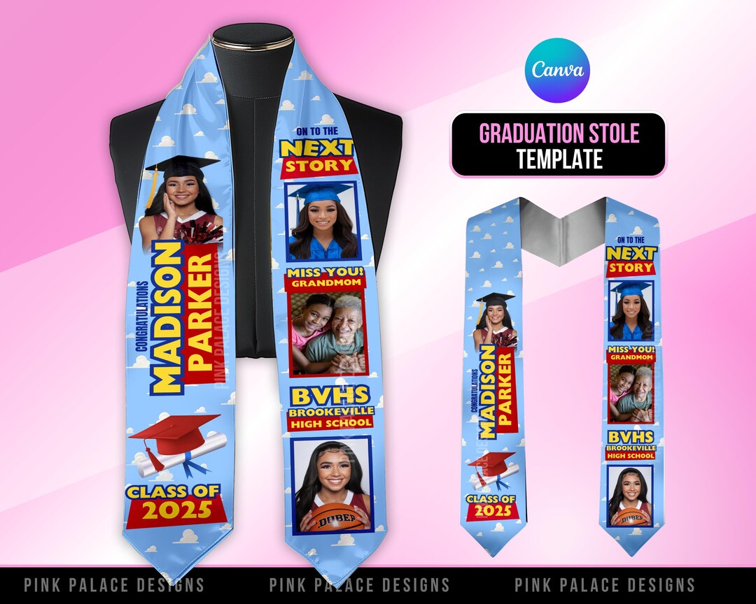 Graduation Stole Sash, Senior Story Theme, Editable in Canva, Class of ...