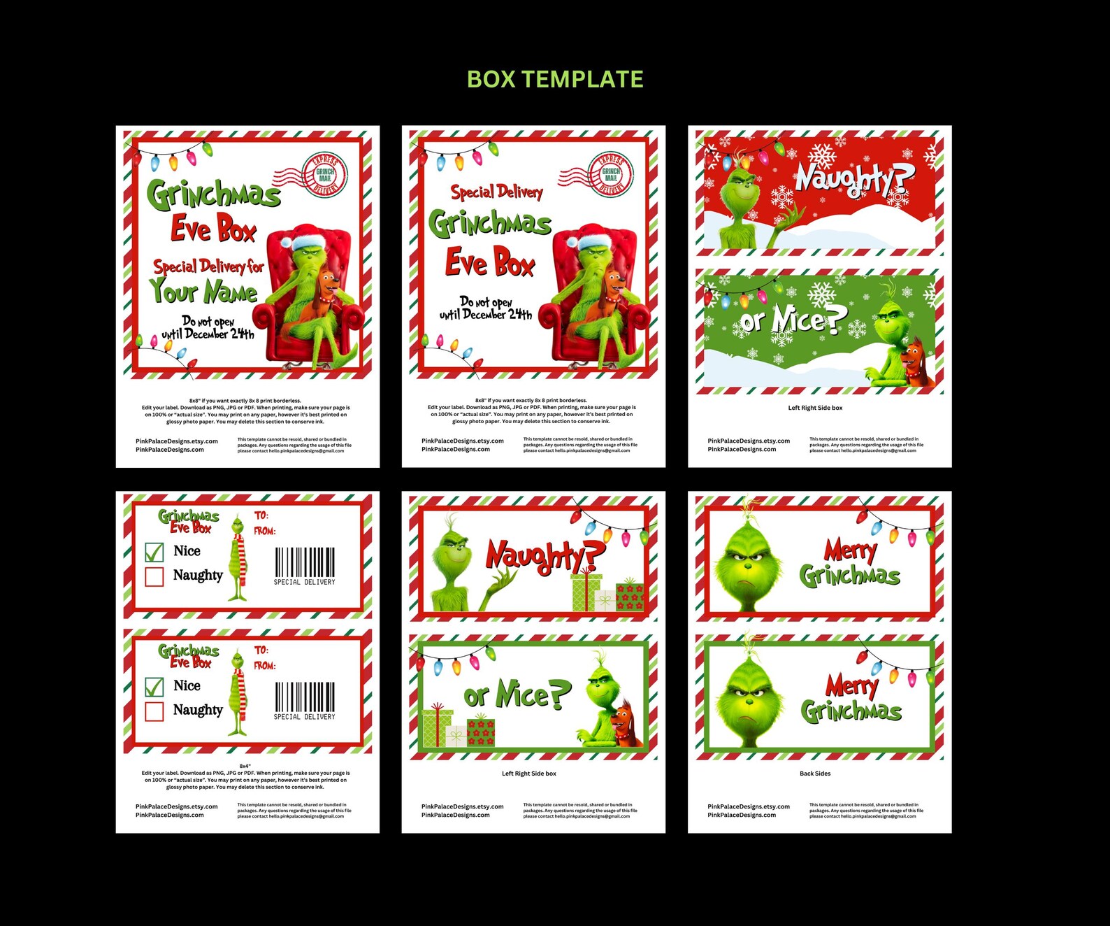 Grinchmas Eve Box Templates Set 1 | for Canva Users ONLY | INCLUDE ...