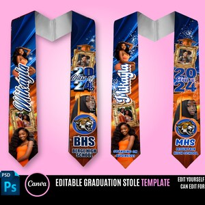 Graduation Stole Sash, Orange and Blue or Any Color, Editable in Canva ...