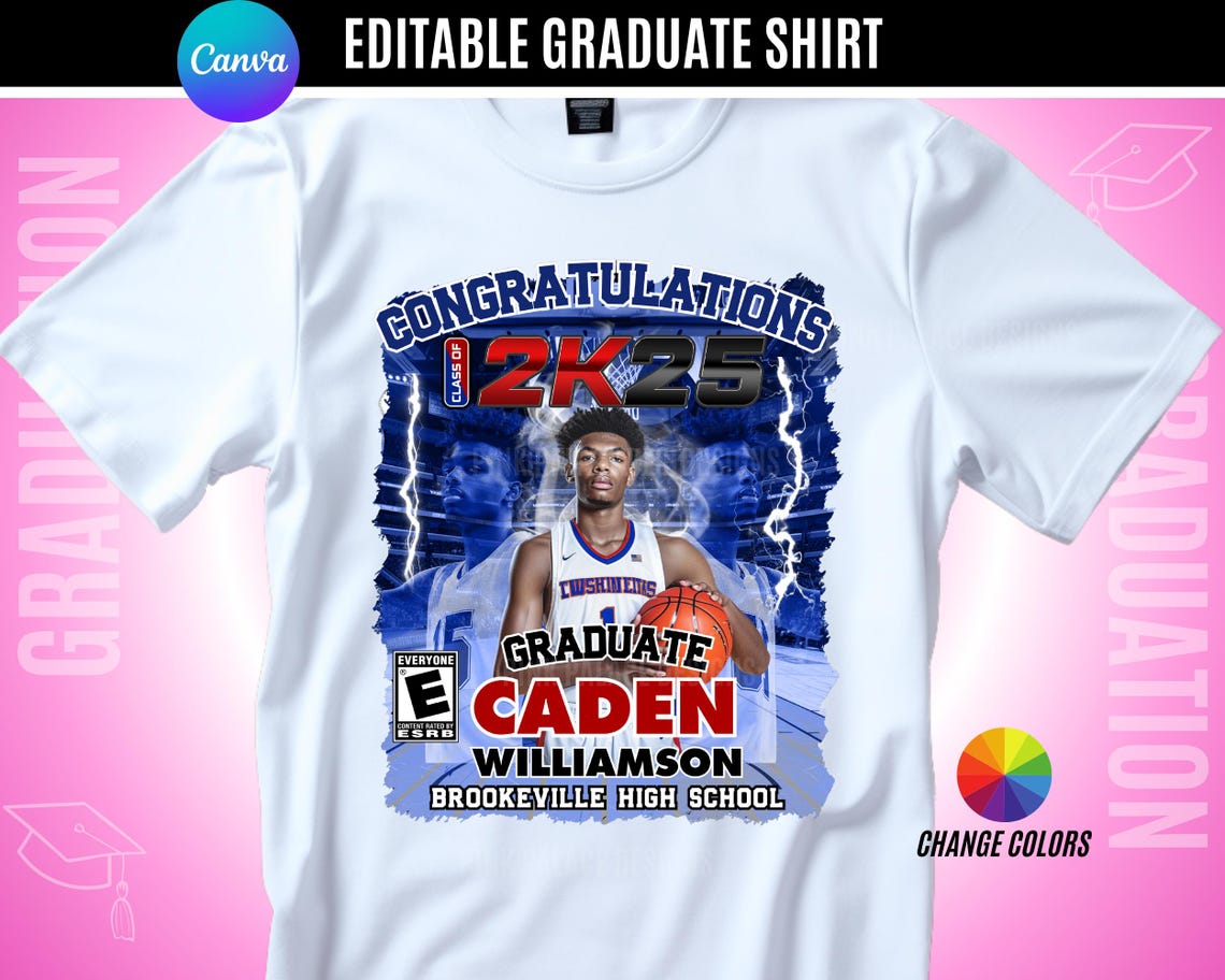 Graduation Shirt Template, 2K25 Blue or Any Color, Editable in Canva ...