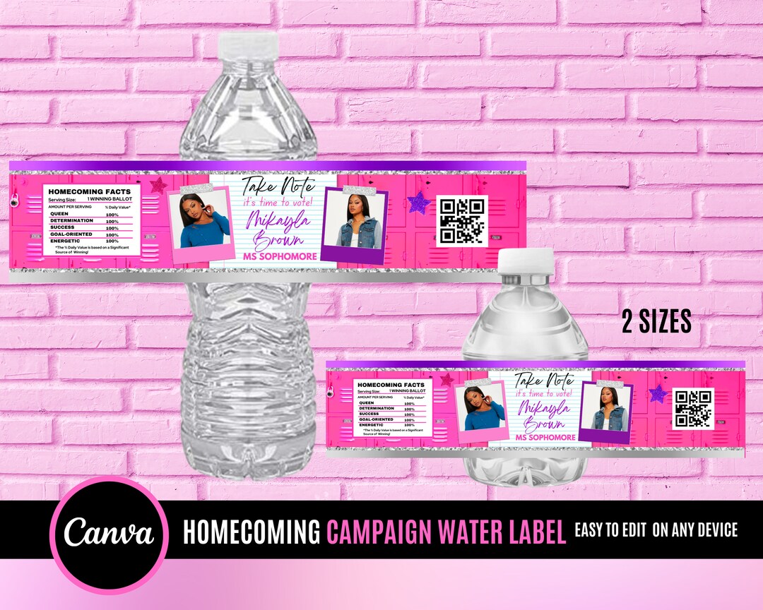 Water Bottle Label, Campaign Water Bottle Label, Homecoming Water ...