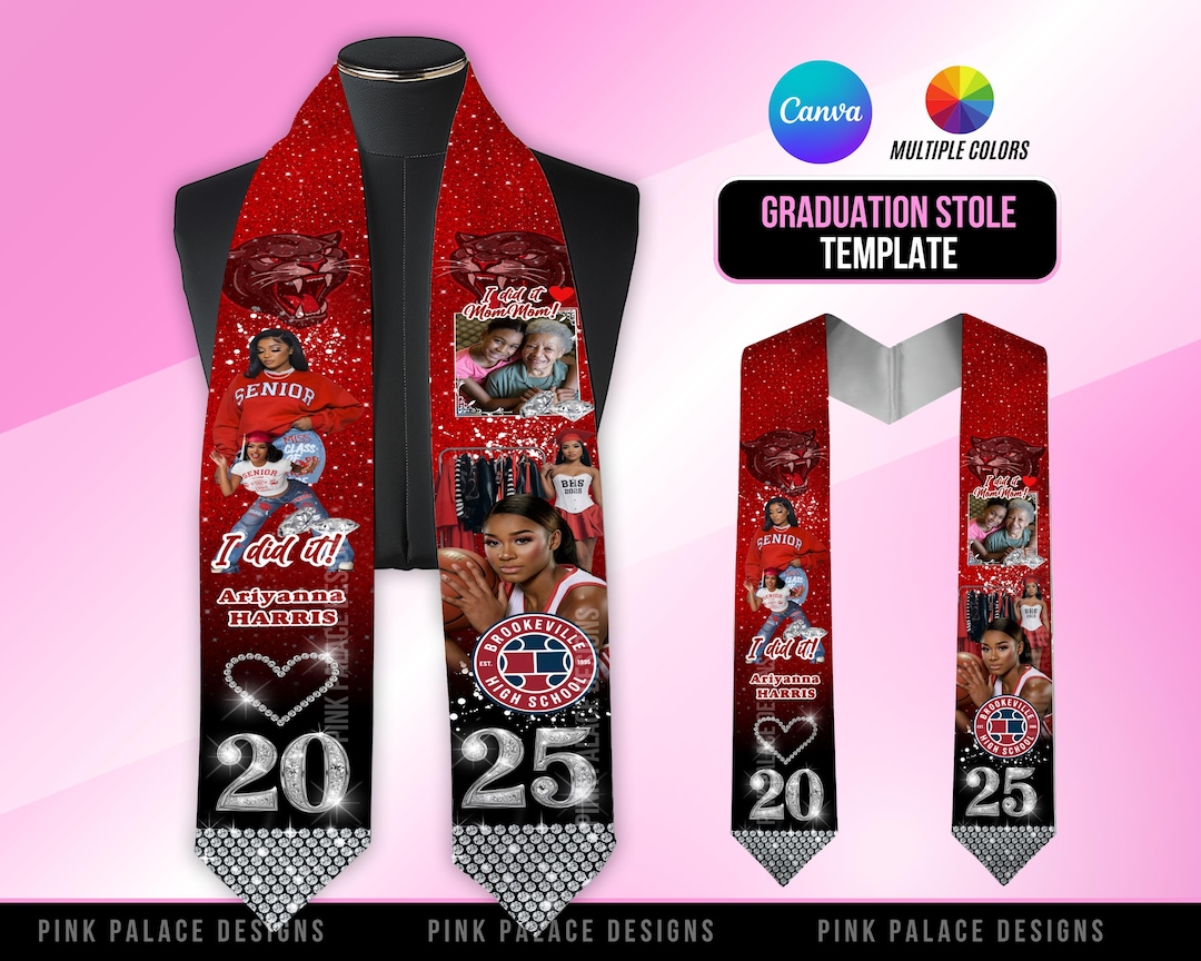 Graduation Stole Sash, Blue or Any Color, Editable in Canva, Class of ...
