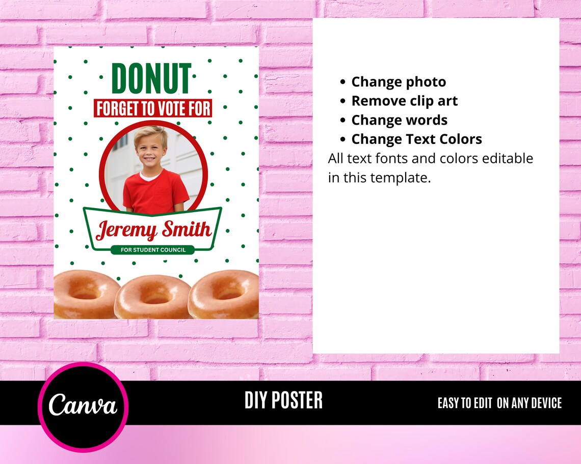 Donut Forget to Vote, Homecoming Queen Poster Sign, Class President ...