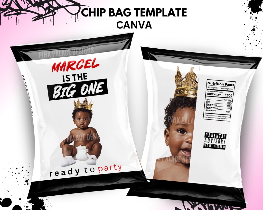 The Big One Chip Bag Editable With Canva | Big One Year Old Birthday ...