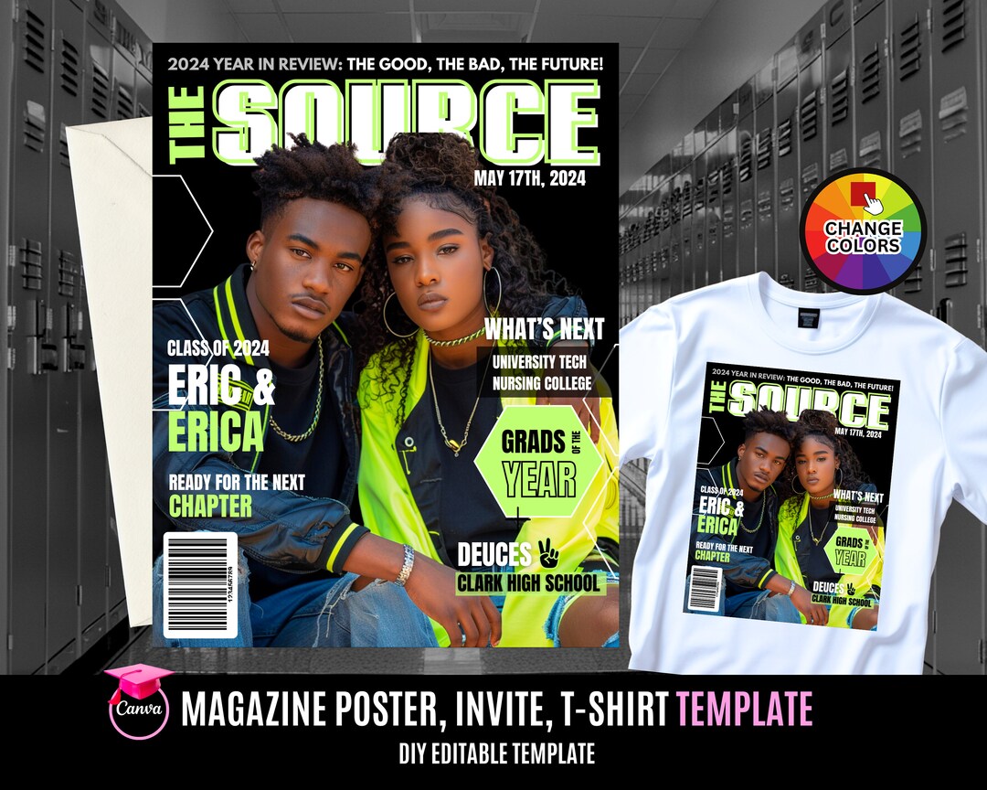 Magazine Cover and Shirt Template, Editable in Canva , Graduation ...