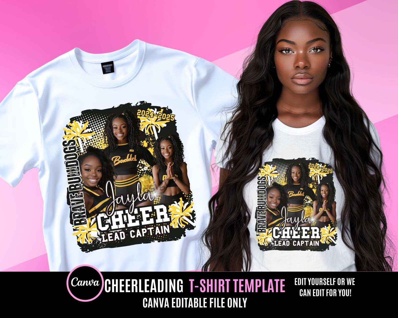 Cheerleader Design File, Cheer T Shirt Design, Editable in Canva, T ...