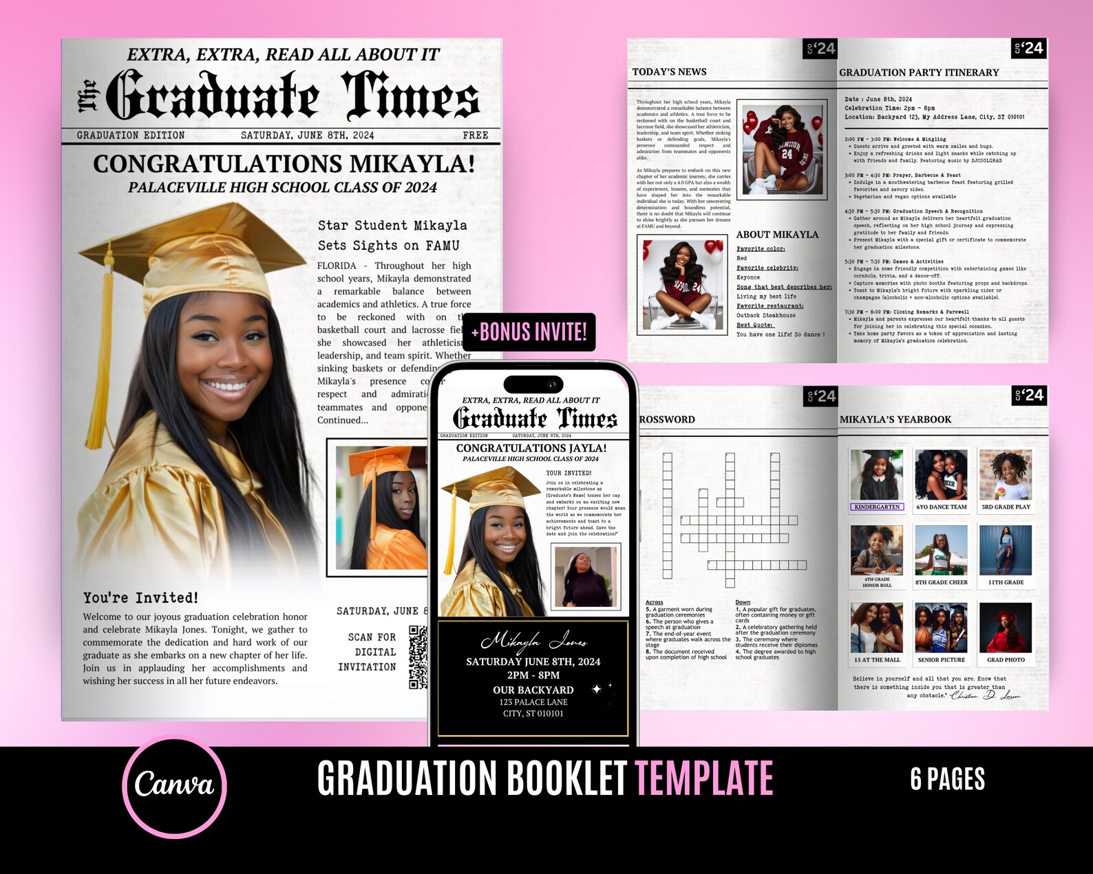 Graduation Booklet for Graduation Party, Newsletter Style, Newspaper, 6 ...