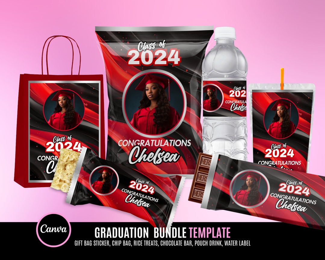 Graduation Treat Bundle, Red, Graduation Water Label, Graduation Candy ...
