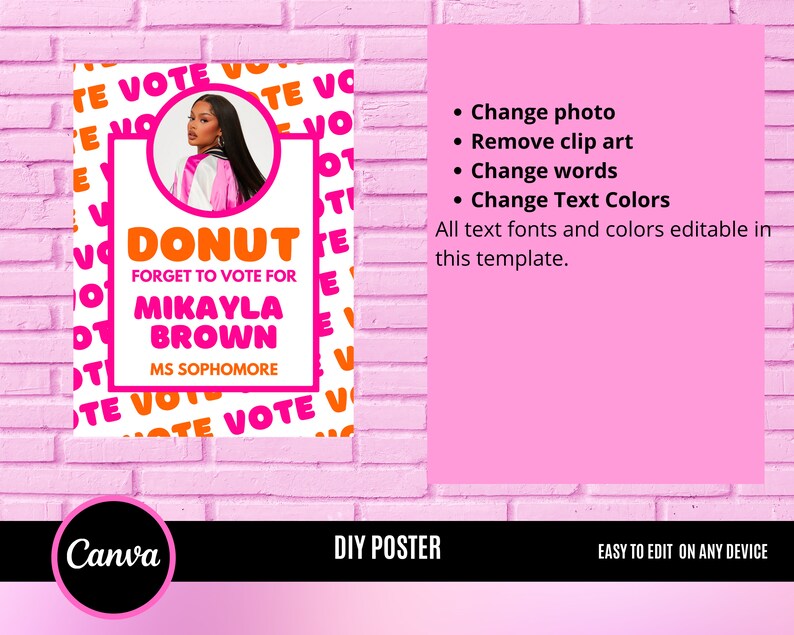 Donut Forget to Vote, Homecoming Queen Poster Sign, Class President ...