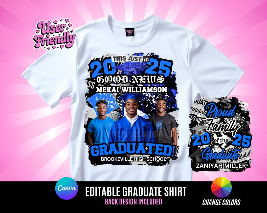 Graduation Center T Shirt Design File, Grad Newspaper Theme, Editable ...