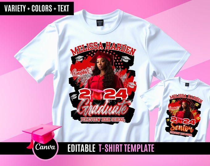 Graduation or Senior Red T Shirt Design, Editable in Canva, 2024 ...