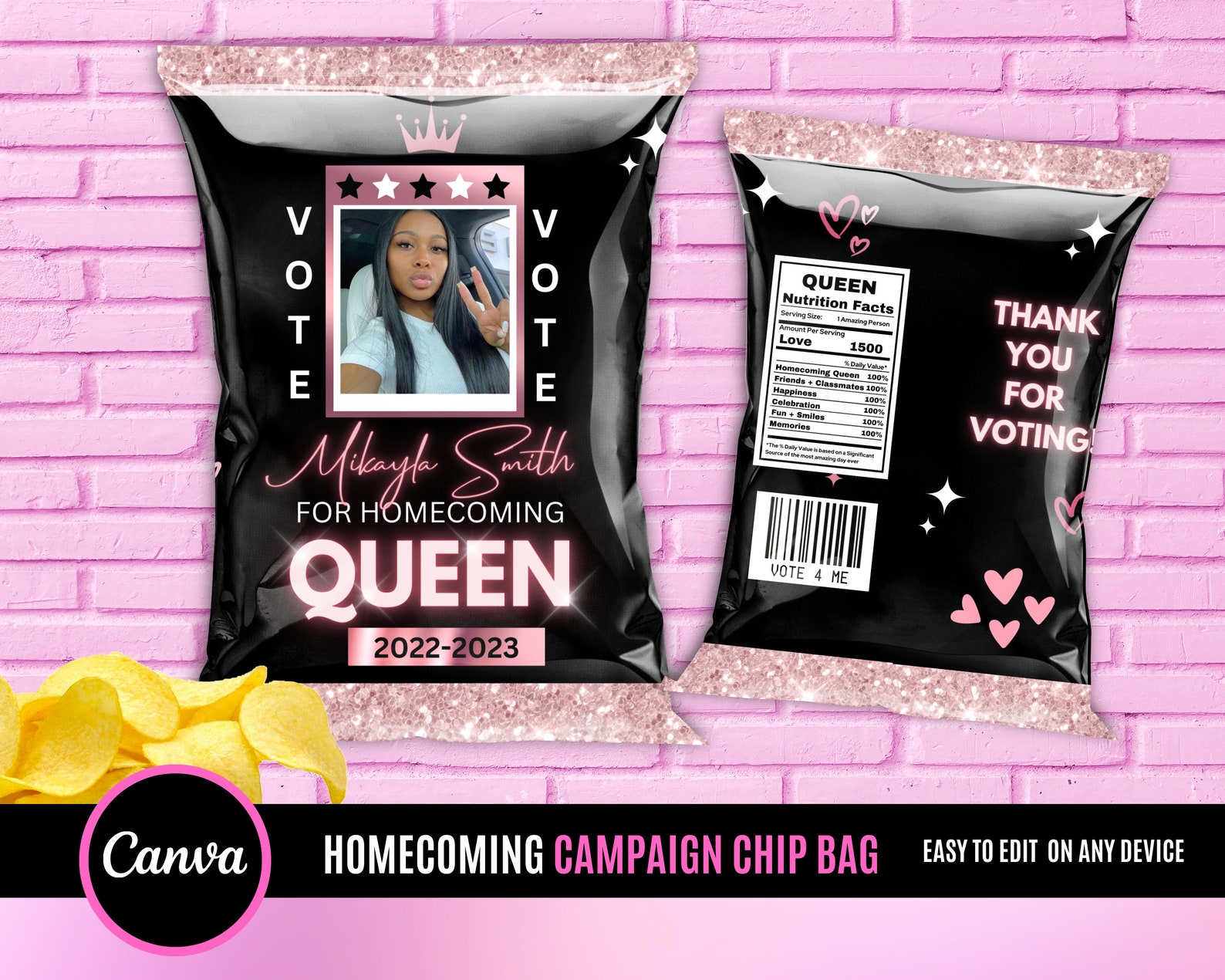 Vote Homecoming Queen, Class Campaign Snack Bag, Class Campaign, Chip ...