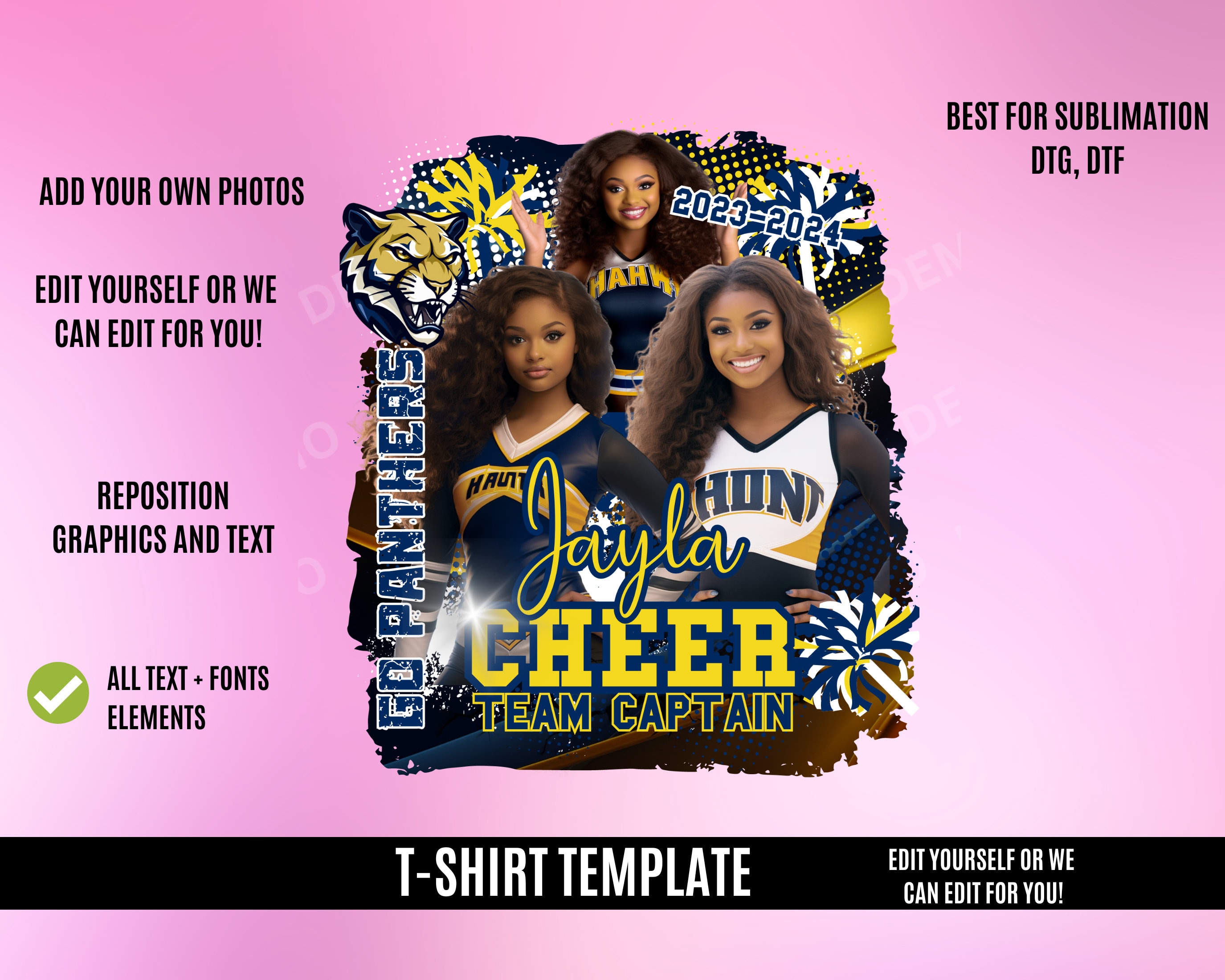Cheerleader Design File, Cheer T Shirt Design, Editable in Canva, T ...