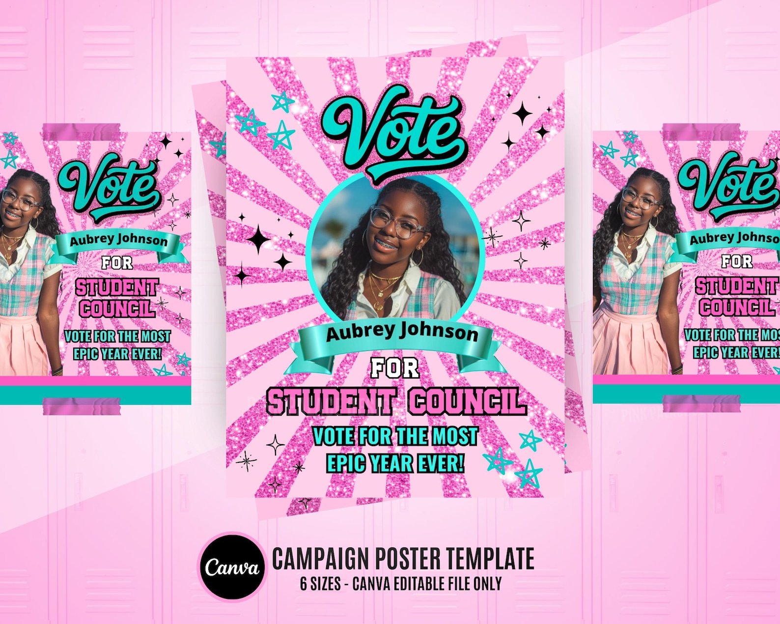 Pink Glitter Vote for Me Poster: Election Class President Campaign ...