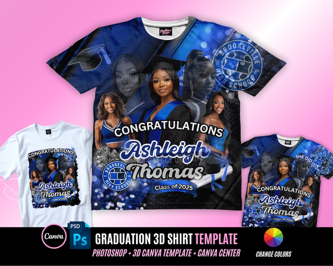 Graduation 3D Tee Shirt Design File, Blue Black, Multicolor Design File ...