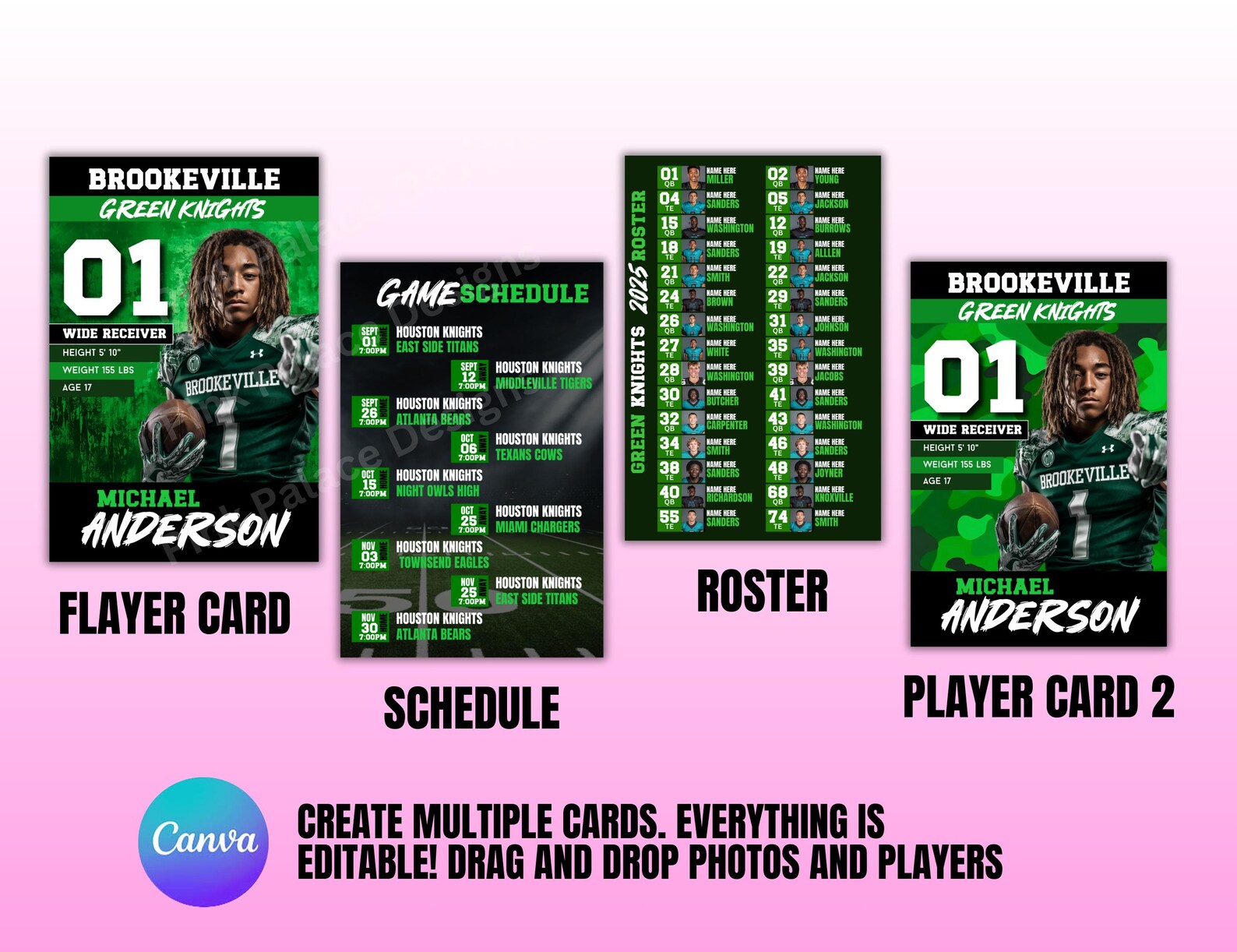 Editable Football Lanyard Card Template: Player, Schedule, Roster ...