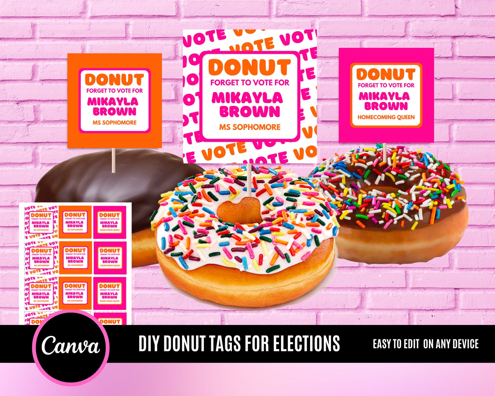 Donut Election Tags, Donut Vote Tags, Homecoming Tags, Vote Homecoming ...