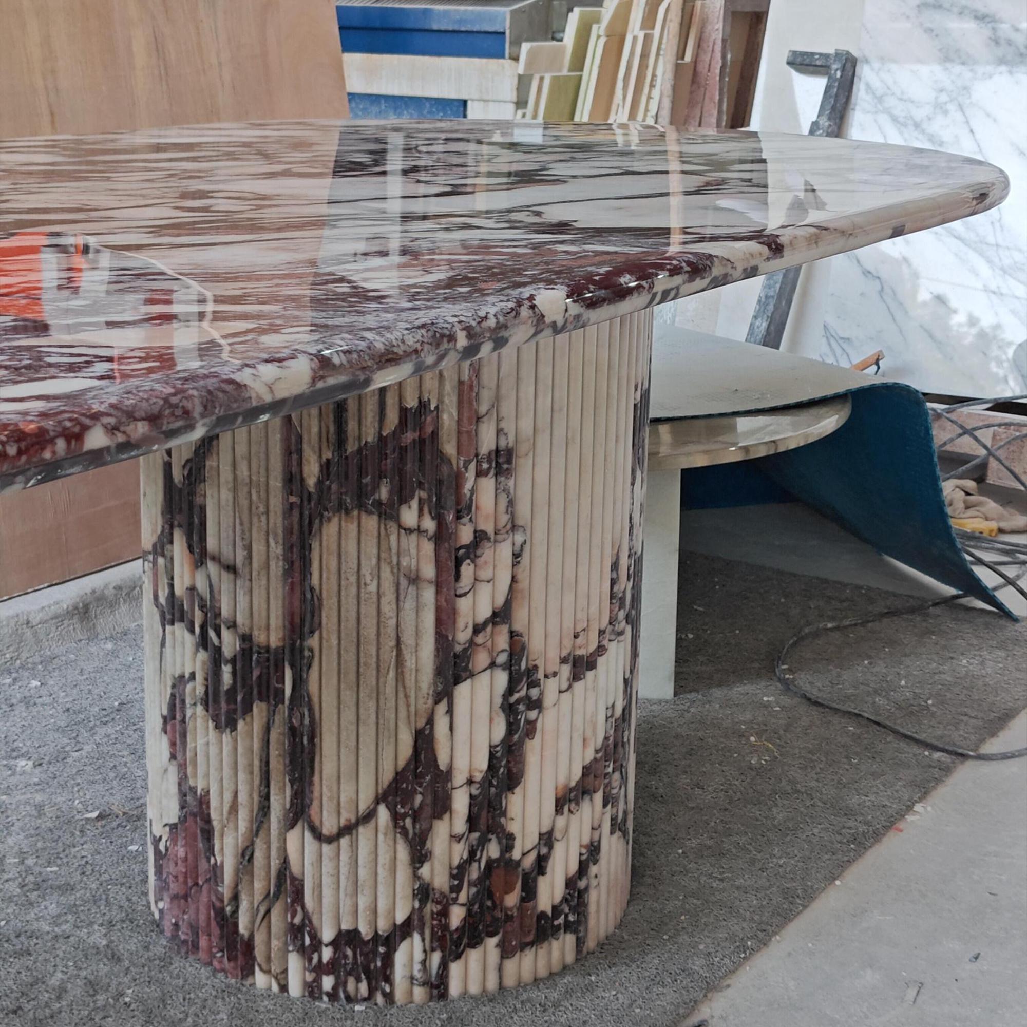 Handcrafted Calacatta Viola Marble Dining Table: Solid Slab, Fluted ...