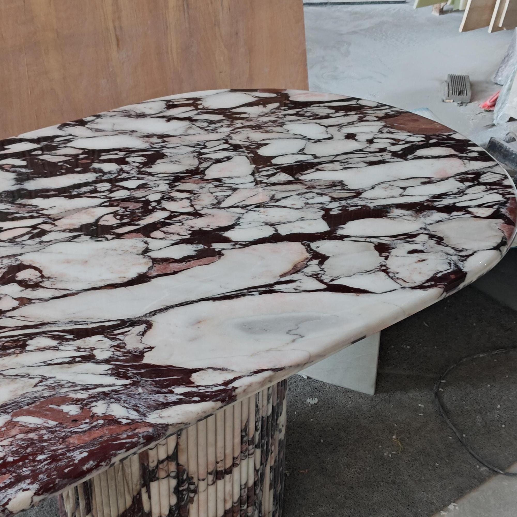 Handcrafted Calacatta Viola Marble Dining Table: Solid Slab, Fluted ...