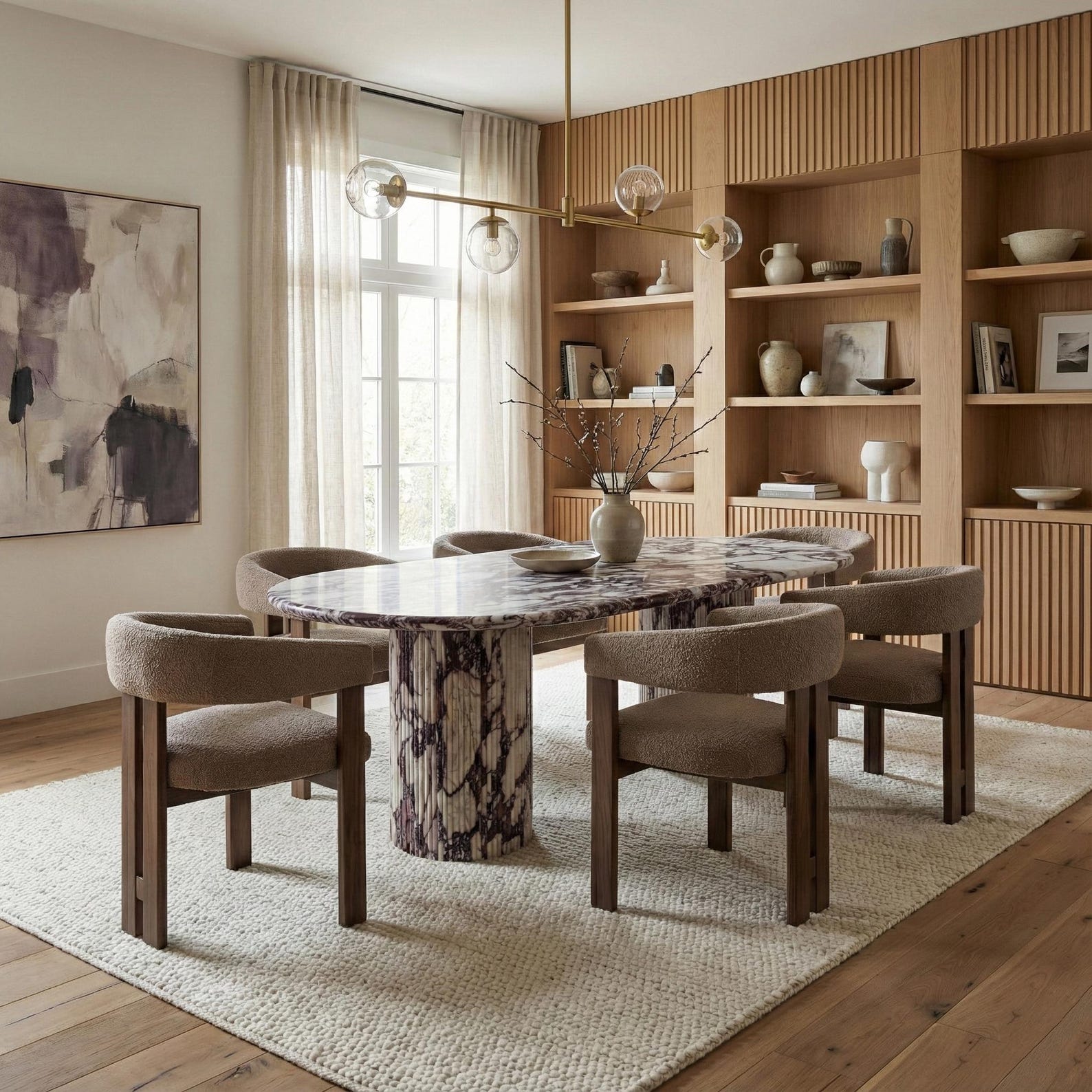 Handcrafted Calacatta Viola Marble Dining Table: Solid Slab, Fluted ...