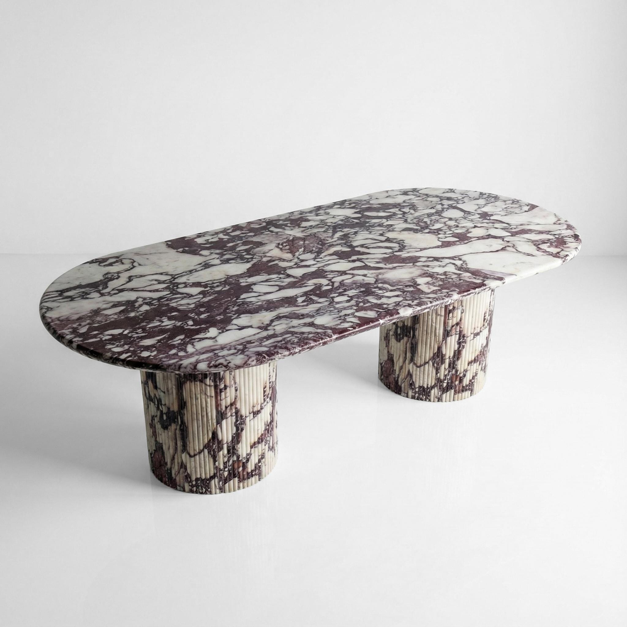 Handcrafted Calacatta Viola Marble Dining Table: Solid Slab, Fluted ...