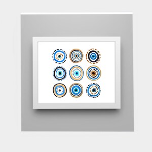 Evil Eye Print Blue Evil Eye Nazar Poster Evil Eye Wall Decor Abstract ...