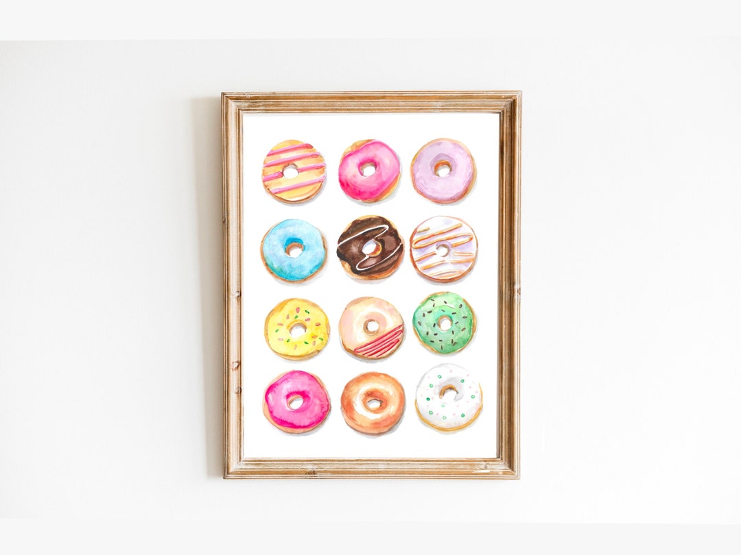 Donuts Art Print Watercolor Painting, Donuts Illustration, Dessert ...