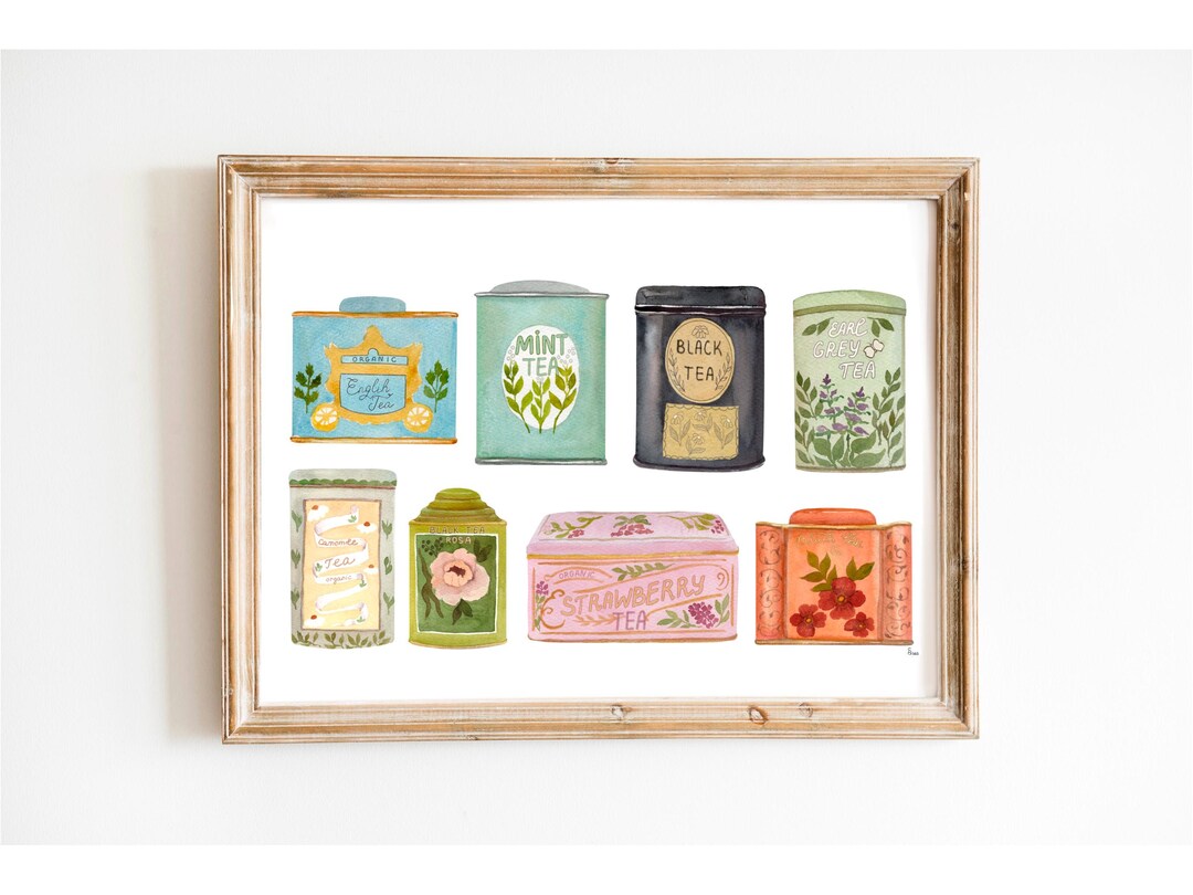 Vintage Tea Tins Watercolor Illustration Print, Tea Lover Print ...