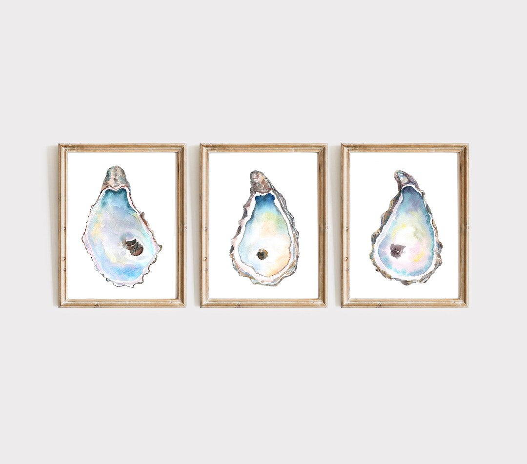 Set of 3 Oyster Prints, Watercolor Painting, Minimalist Oyster, Oyster ...
