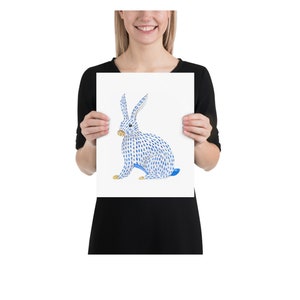 Blue and White Ginger Jar Vase Set of 3 Watercolor Rabbit Asian Art ...