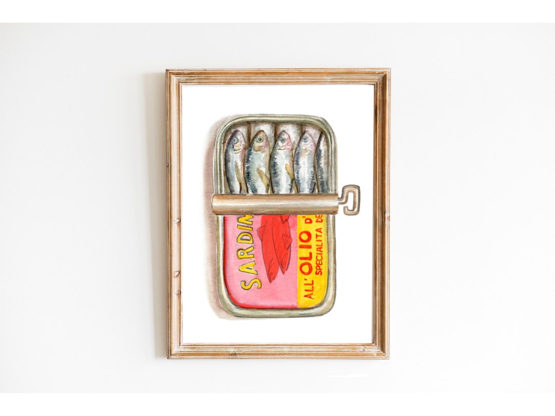 Tinned Sardines Watercolor Painting Print, Gift Sardines, Kitchen ...