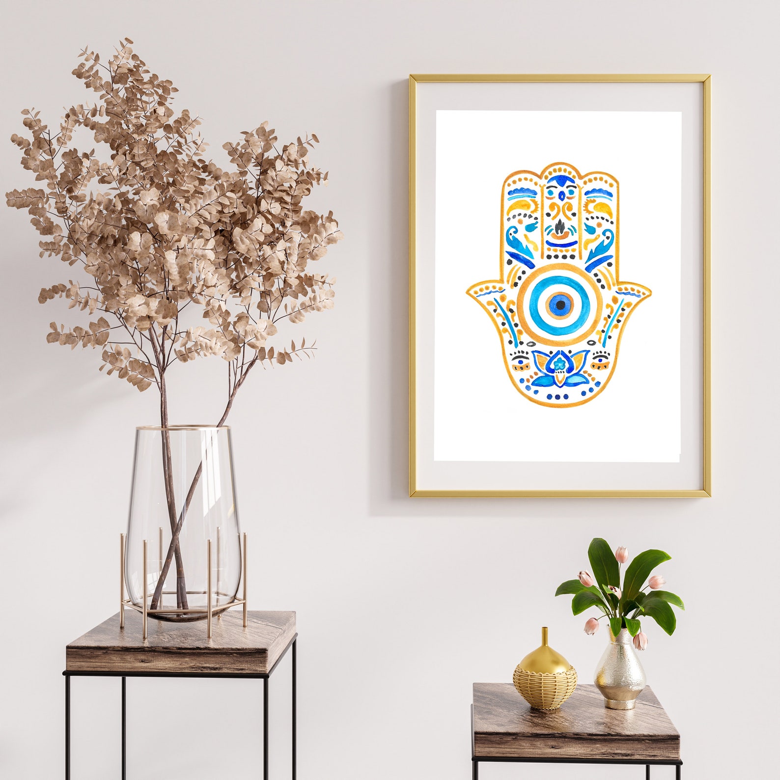 Hamsa Wall Art Watercolor Art Good Luck Decor Boho Wall Print - Etsy