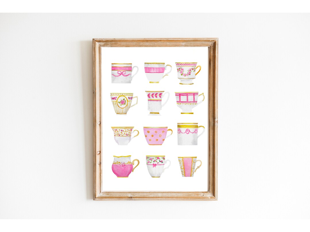 Pink Tea Cup, Watercolor Painting, Vintage Art Print, Gift for Her, Tea ...
