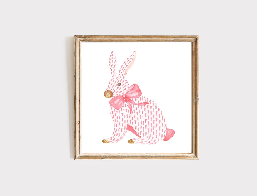 Pink Rabbit Watercolor Painting, Chinoiserie Rabbit, Pink Bunny Nursery ...