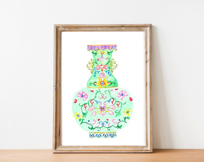 Watercolor Pink Chinoiserie Ginger Jar Vase Print Art for Living Room ...