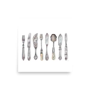 Vintage Cutlery Wall Art, Watercolor Painting, Silverware Decor, Dining ...