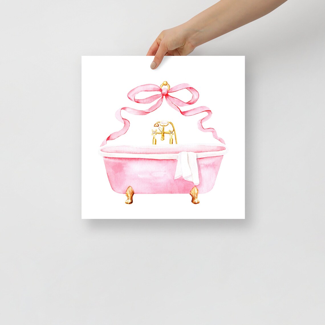 Pink Bathroom Vintage Bow Art Print, Watercolor Painting, Retro ...