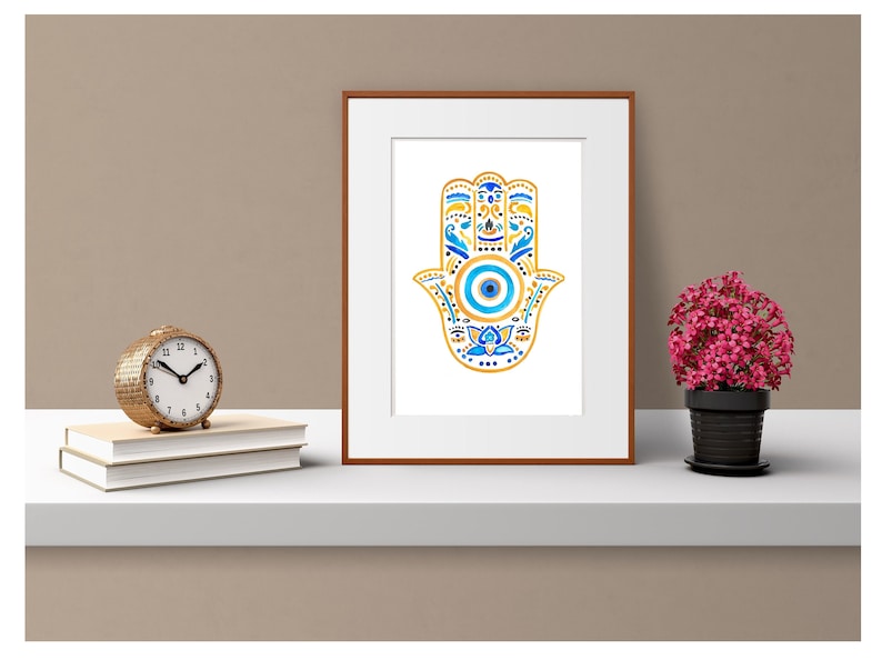 Hamsa Wall Art Watercolor Art Good Luck Decor Boho Wall Print Energy ...