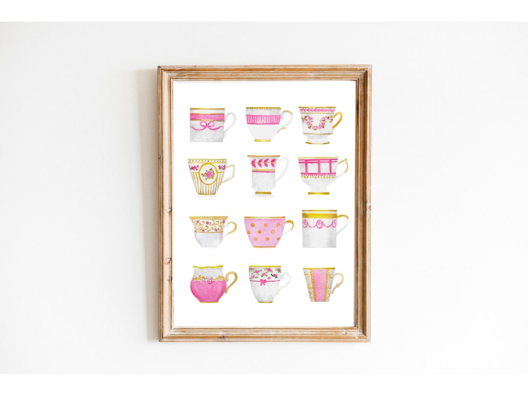 Pink Tea Cups Print, Watercolor Painting, Tea Art, Gift for Tea Lovers ...