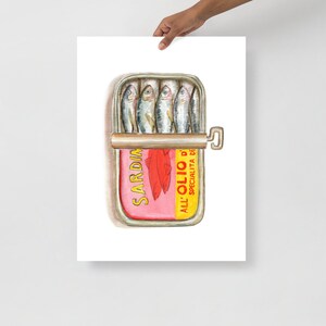 Tinned Sardines Watercolor Painting Print, Gift Sardines, Kitchen ...