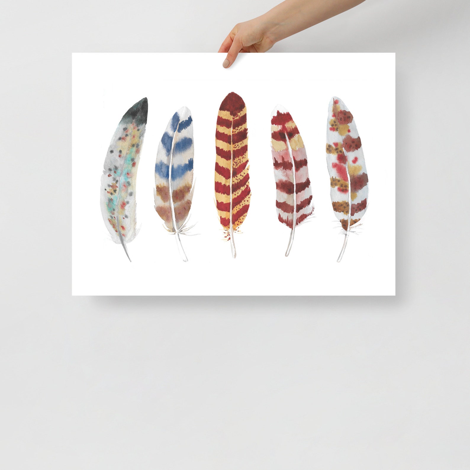 Colorful Feather Watercolor Painting Wall Art Decor Bohemian - Etsy