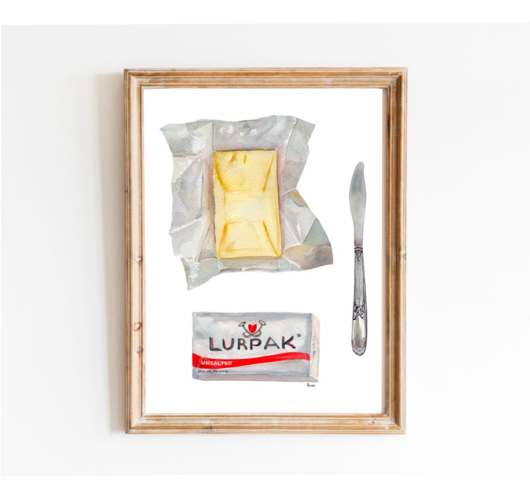 Butter Print Watercolor Painting, Trendy Kitchen Art, Stick of Butter ...
