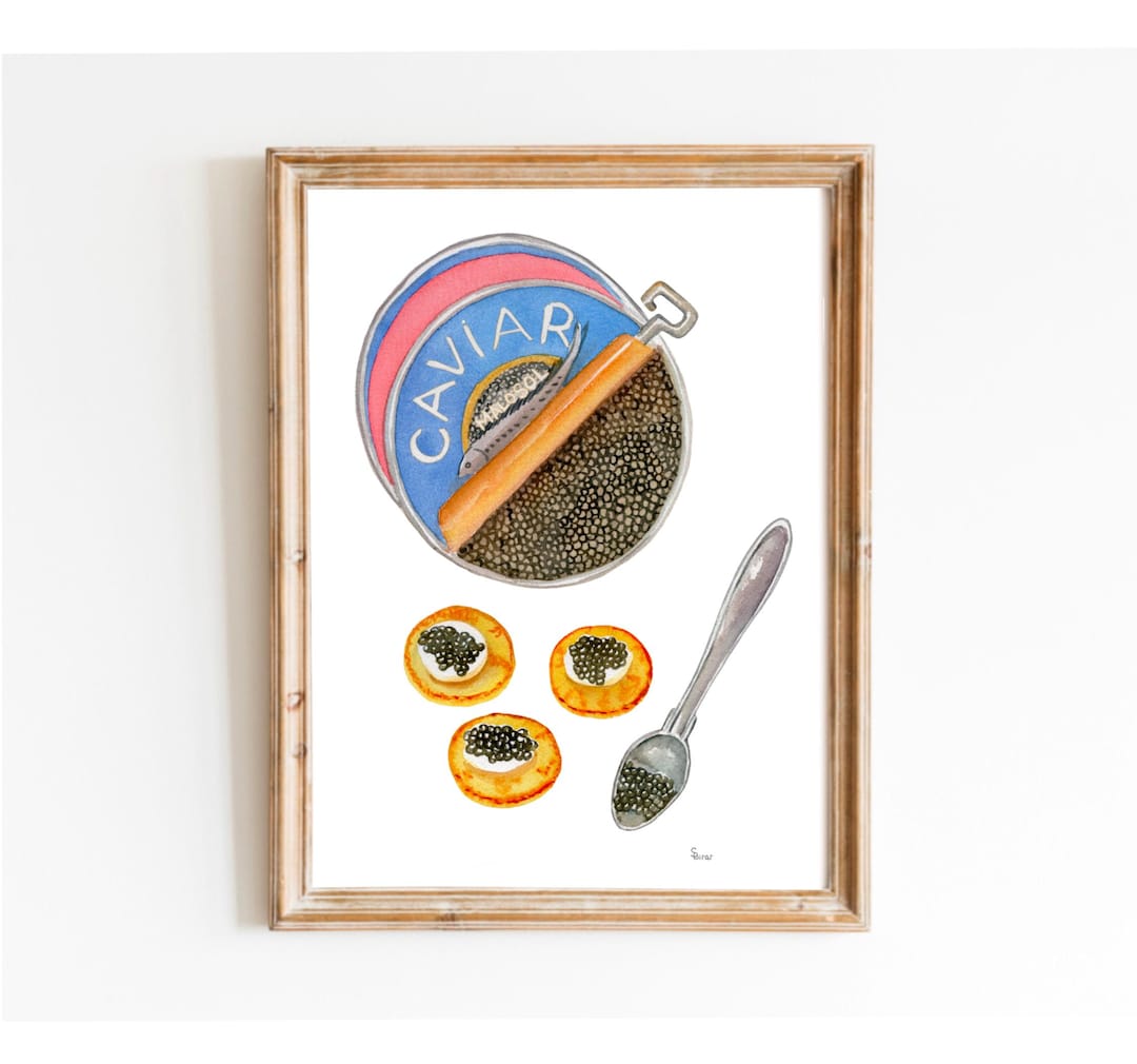 Caviar Art Print, Black Caviar, Watercolor Painting, Vintage Tin, Fish ...